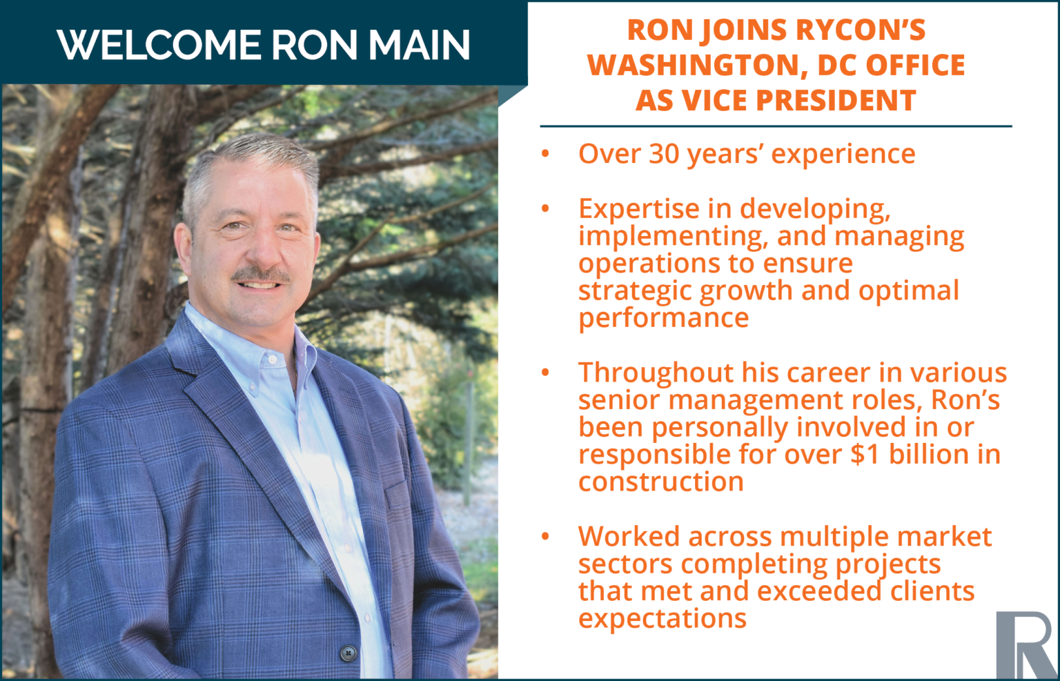 Rycon Welcomes Ron Main as New VP of Washington, DC Office | Rycon ...